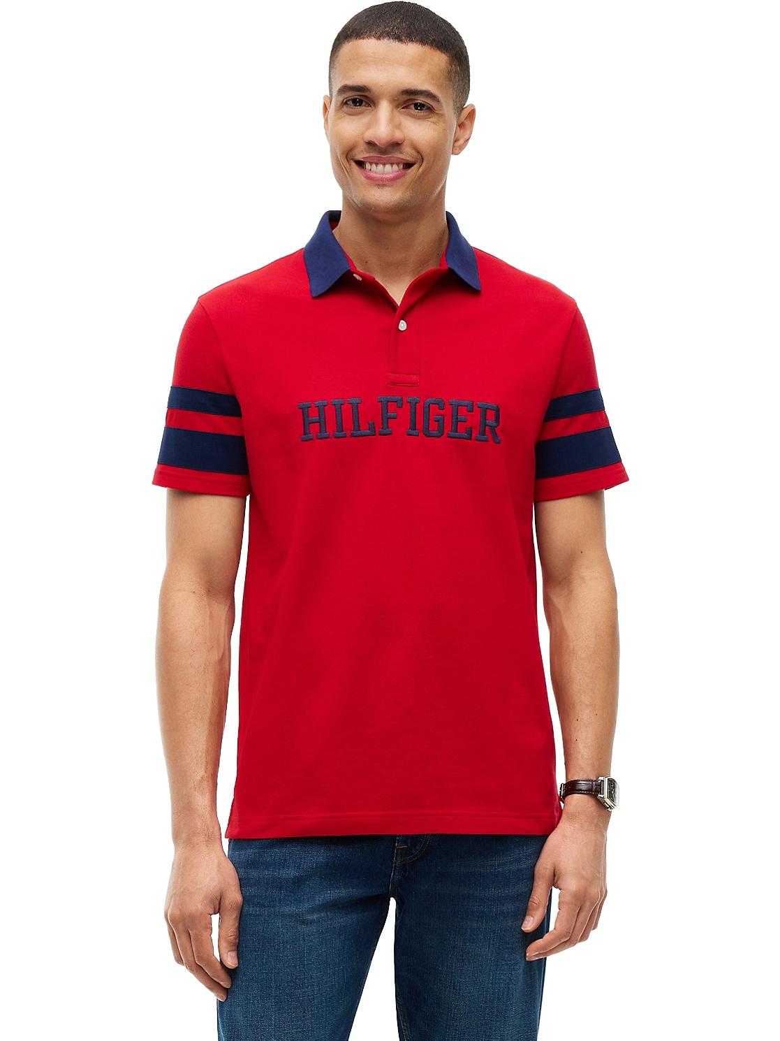 TOMMY HILFIGER men's regular fit varsity stripe logo polo -